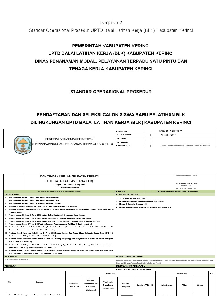 SOP Pendaftaran Siswa Pelatihan BLK | PDF