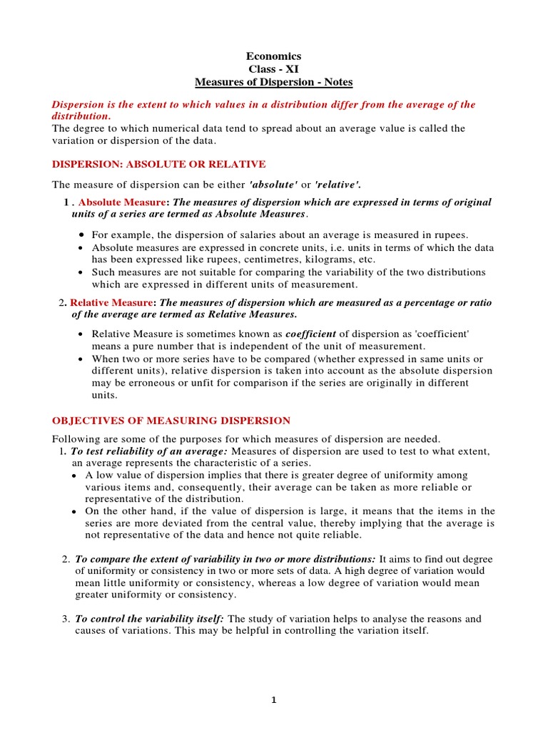 11 Economics - Measures of Dispersion - Notes and Video Links | PDF ...