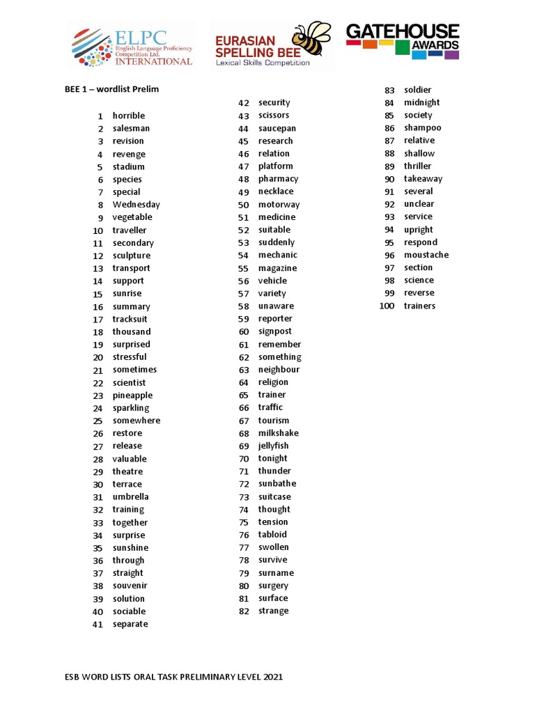 Word Lists Preliminary All Levels 2021 | PDF | Nature