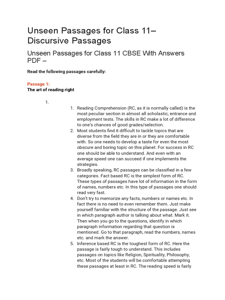 Unseen Passages For Class 11 Pdf Flood Quiz