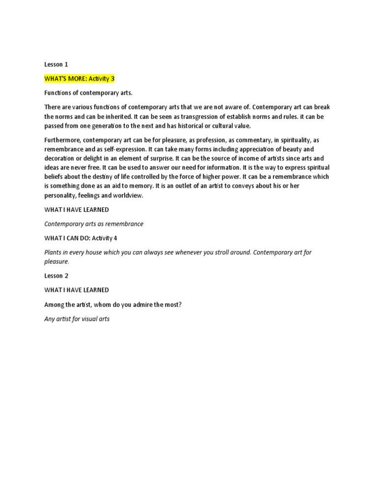 Contemporary Arts Quillbot | PDF | Self-Improvement