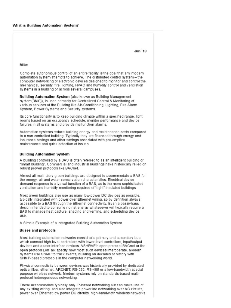 What Is Building Automation System | PDF | Building Automation | Heat ...