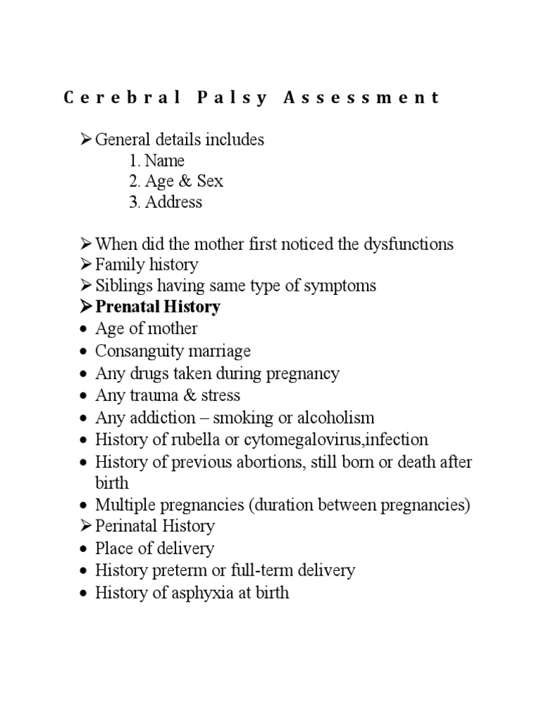 Cerebral Palsy Assessment Guide | PDF | Anatomical Terms Of Motion ...