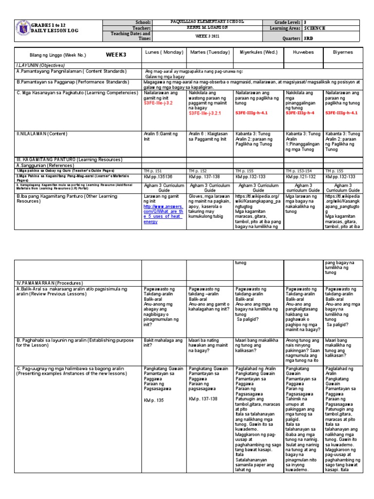 Grade 3 DLL SCIENCE 3 Q3 Week 3 | PDF