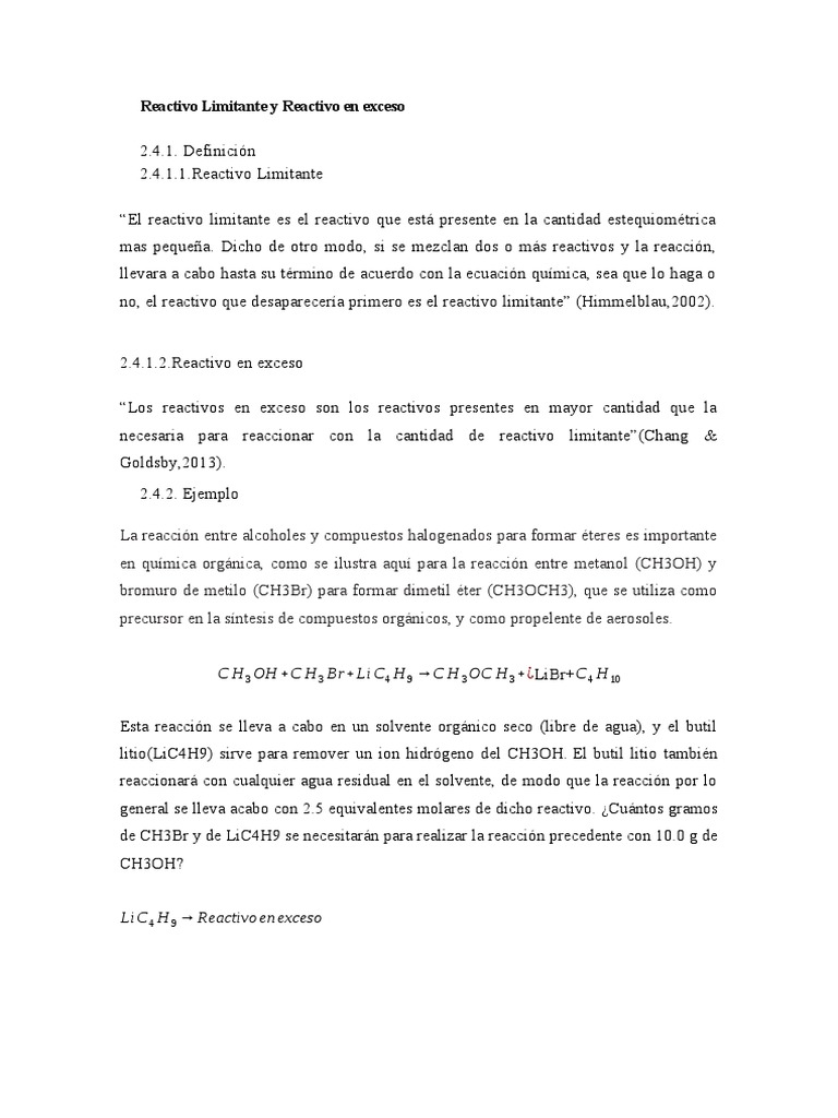 Reactivo Limitante y Reactivo en Exceso | PDF