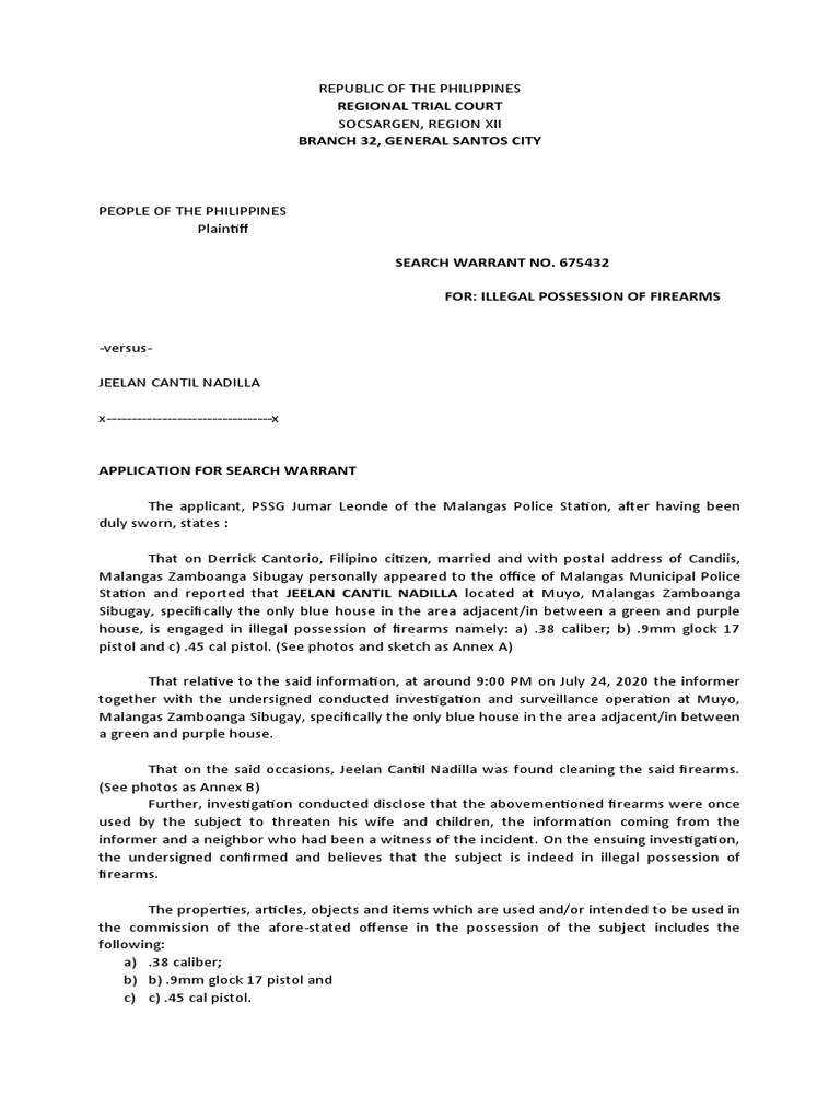 Application For Search Warrant | PDF | Search Warrant | Justice