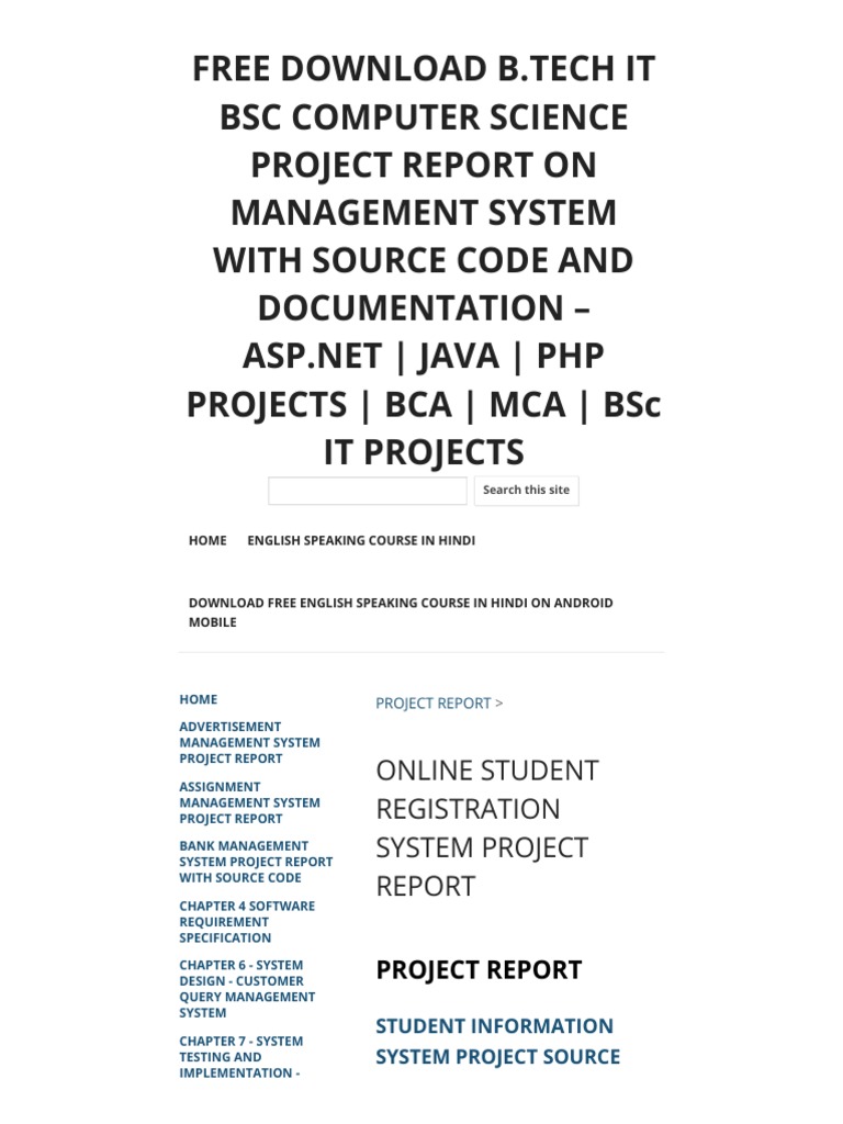 ONLINE STUDENT REGISTRATION SYSTEM PROJECT REPORT - FREE DOWNLOAD B.TECH IT BSC COMPUTER SCIENCE ...