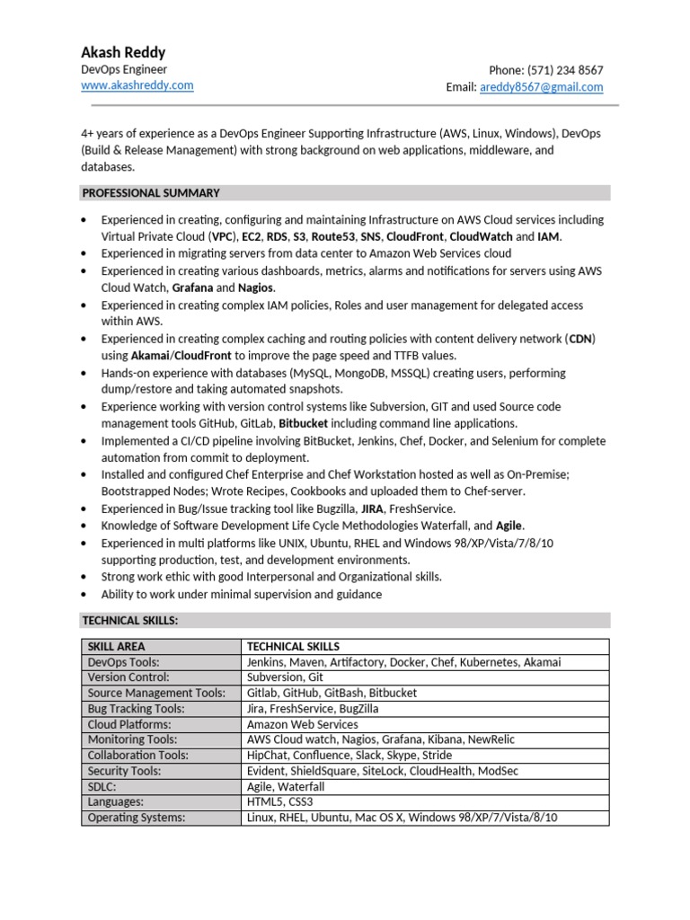 Akash Reddy: Professional Summary | PDF | Cloud Computing | Amazon Web ...