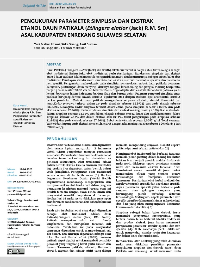 Pengukuran Parameter Simplisia Dan Ekstrak | PDF