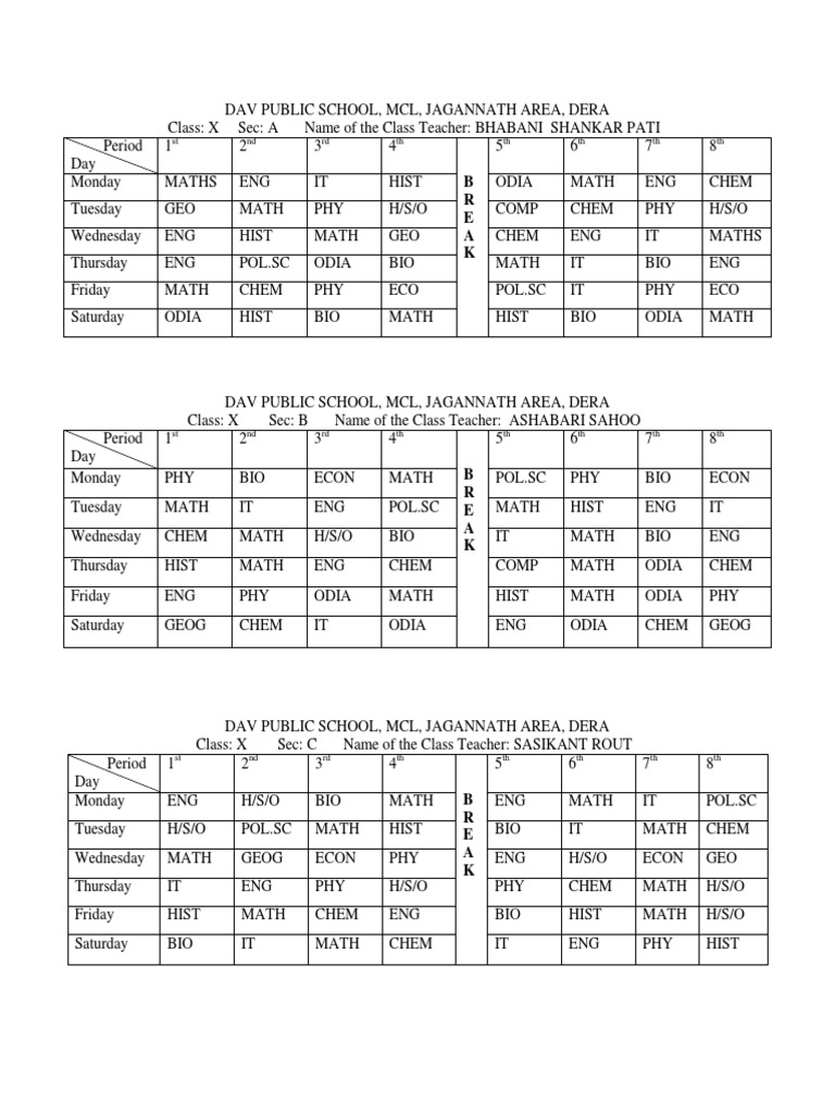 Interim Time Table | PDF