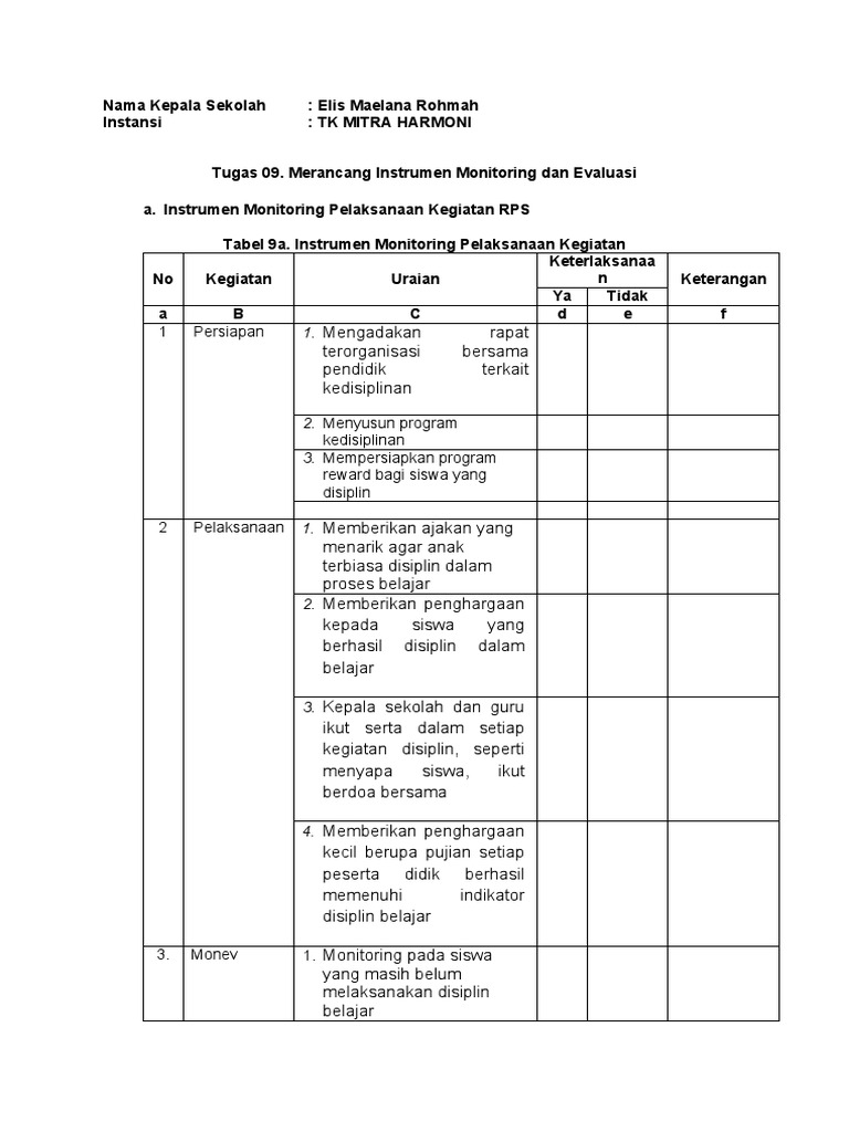 Tugas 09. Merancang Instrumen Monev | PDF