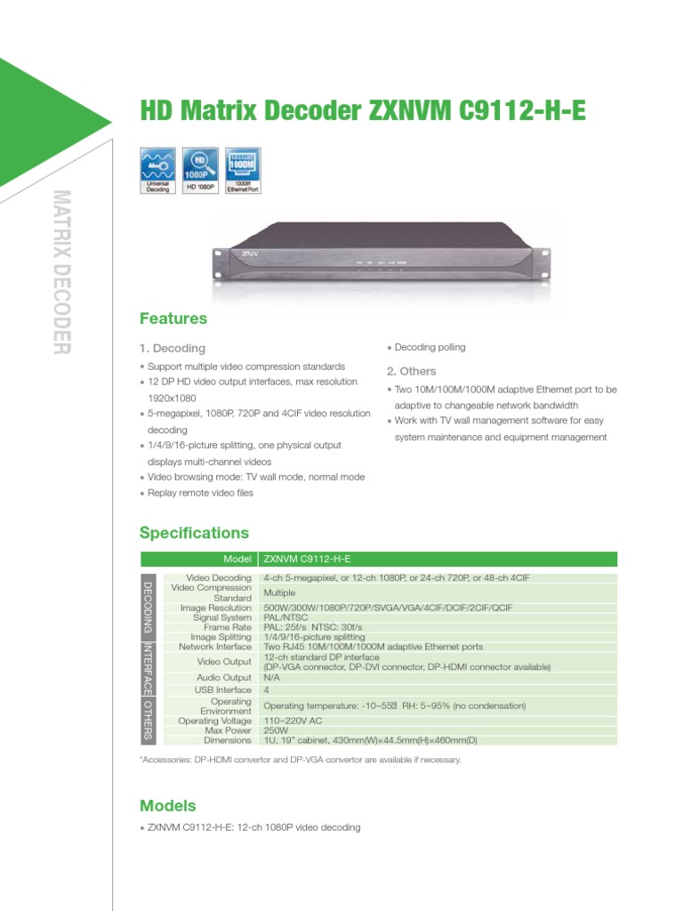 HD Matrix Decoder ZXNVM C9112-H-E: Features | PDF | Video | Display ...