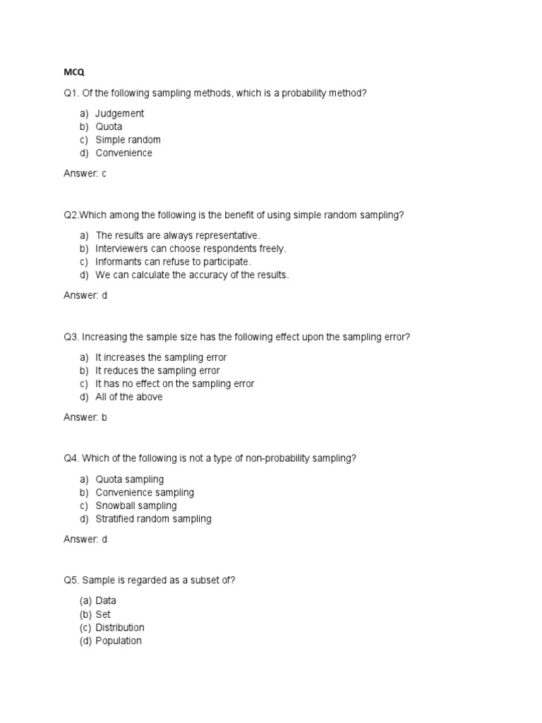 RM MCQs | PDF | Sampling (Statistics) | Sample Size Determination