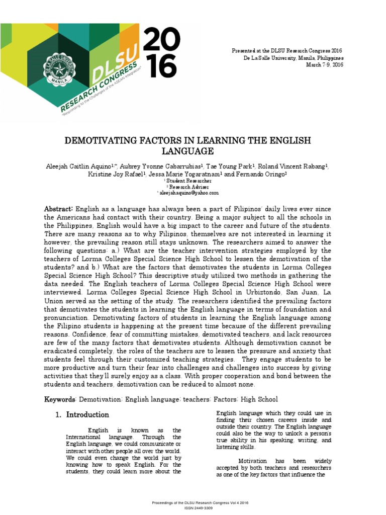 Demotivating Factors in Learning The English Language | PDF ...