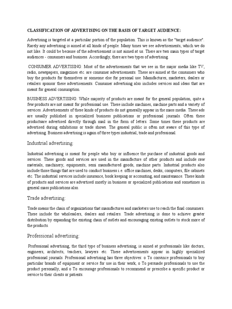 Classification of Advertising On The Basis of Target Audience | PDF ...