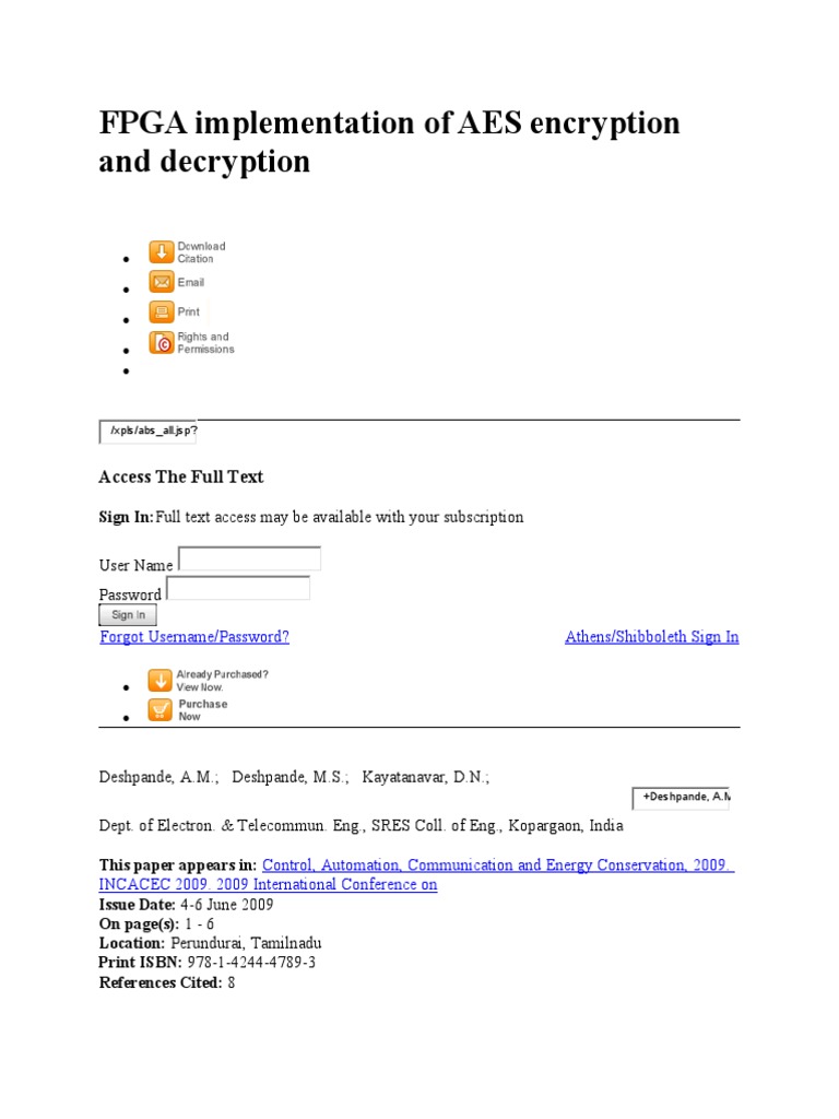 FPGA AES Encryption/Decryption Implementation | PDF