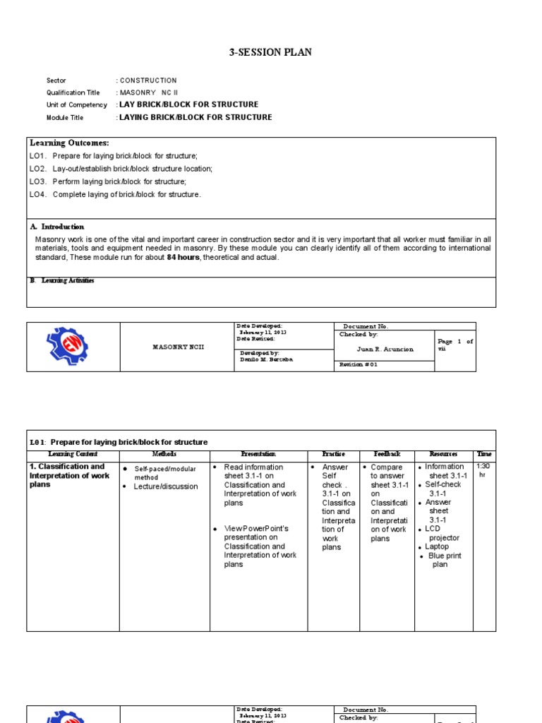 SESSION Plan Masonry | PDF | Microsoft Power Point | Lecture