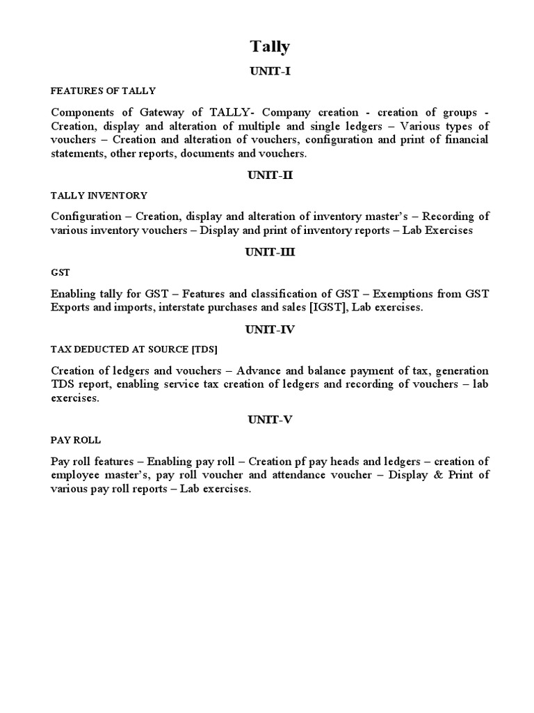 Tally Unit - 1 | PDF | Bookkeeping | Voucher