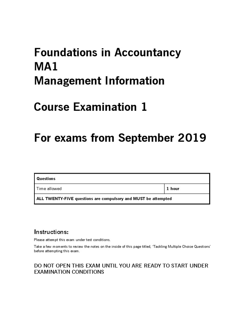 FIA MA1 Course Exam MOCK 3 Questions | PDF | Multiple Choice | Revenue