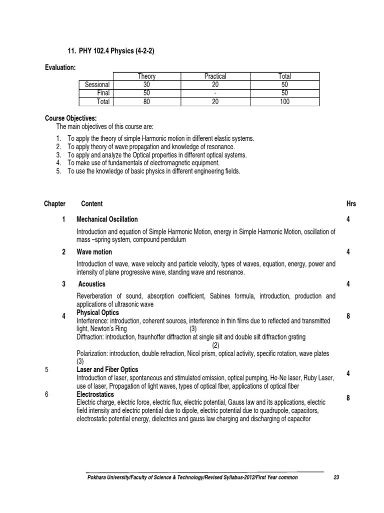 Physics Fundamentals and Applications: An Overview of the PHY 102.4 Course Syllabus | PDF ...