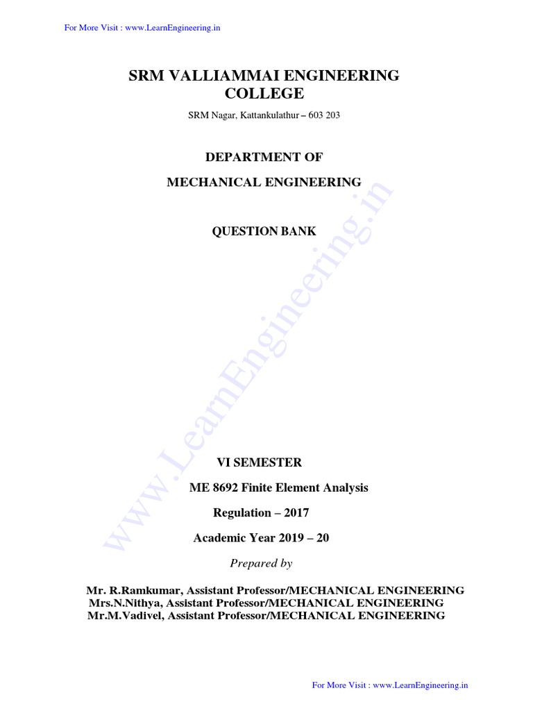 ME8692-Finite Element Analysis QP. | PDF | Finite Element Method | Matrix (Mathematics)