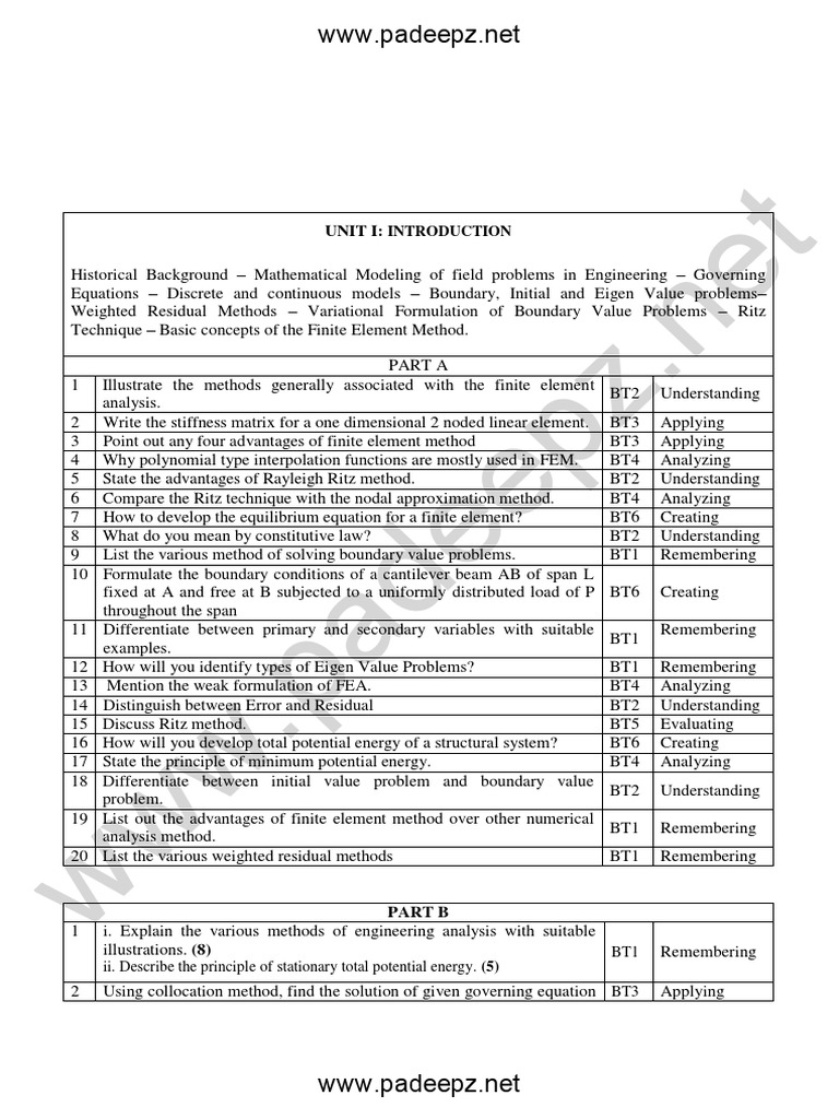 ME8692 QB Finite Element Analysis | PDF | Finite Element Method | Matrix (Mathematics)