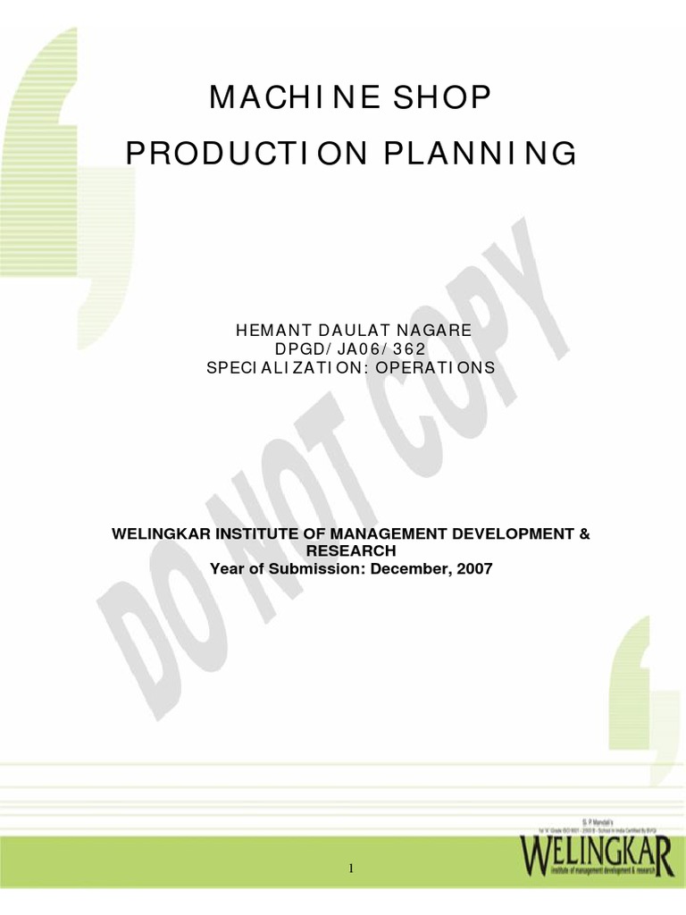 Machine Shop Production Planning Guide | PDF | Inventory | Operations ...
