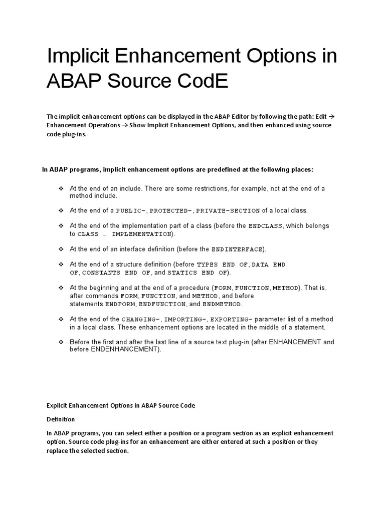 Implicit Enhancement Options In Abap Source Code Pdf Method Computer Programming Class 