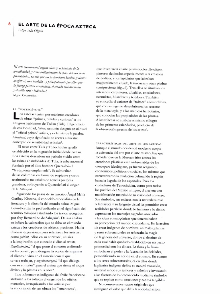 El Arte de La Epoca Azteca-Felipe Solis | PDF | Artes (general) | Ropa