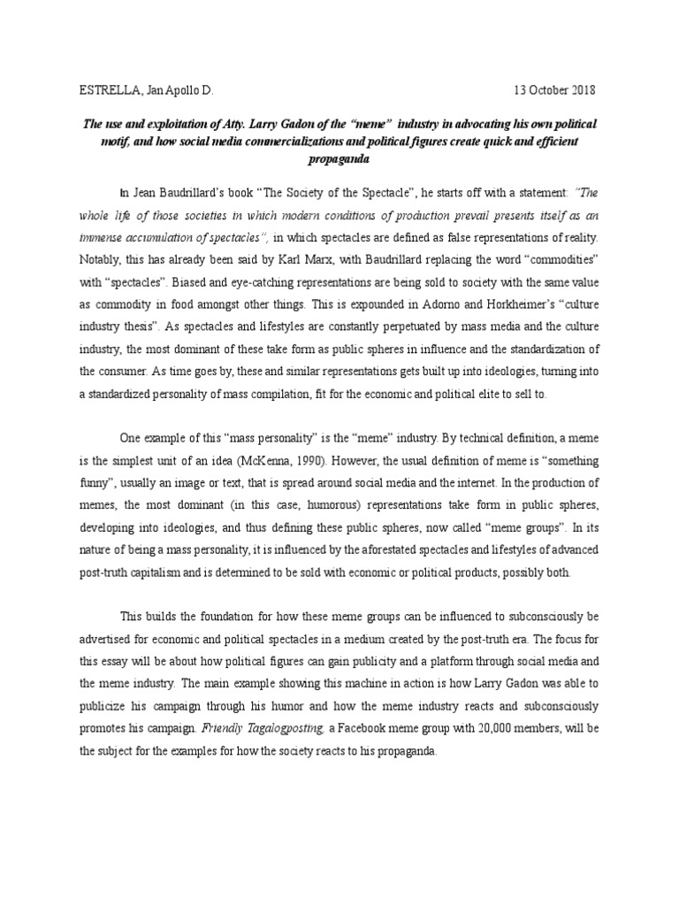 The Use and Exploitation of Atty. Larry Gadon of the “Meme” Industry in ...