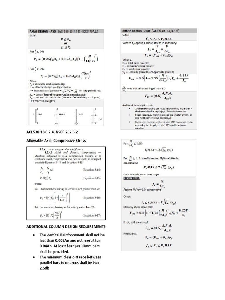 ACI 530-13 8.2.4, NSCP 707.3.2 Allowable Axial Compressive Stress ...