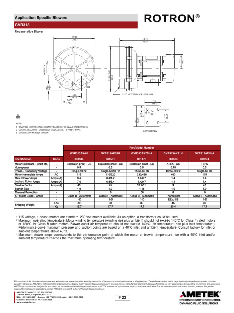 Rotron Regenerative Blowers Catalog | PDF | Flow Measurement | Temperature