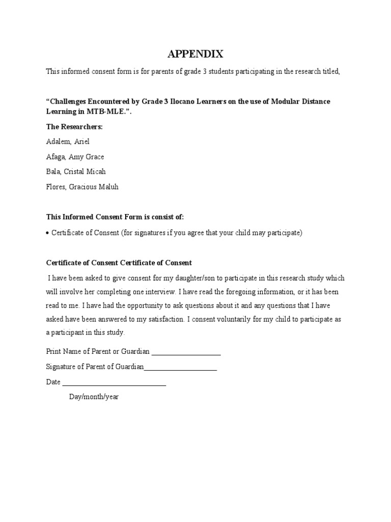 Appendix | PDF | Informed Consent | Science