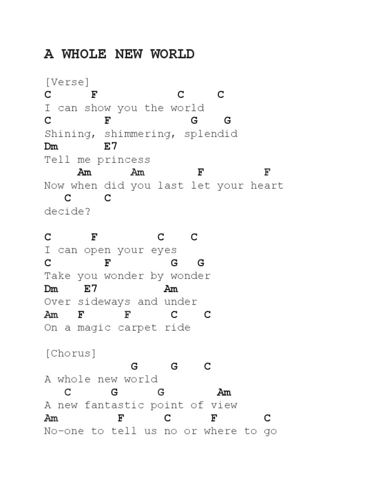 A WHOLE NEW WORLD Chord With Lyrics | PDF