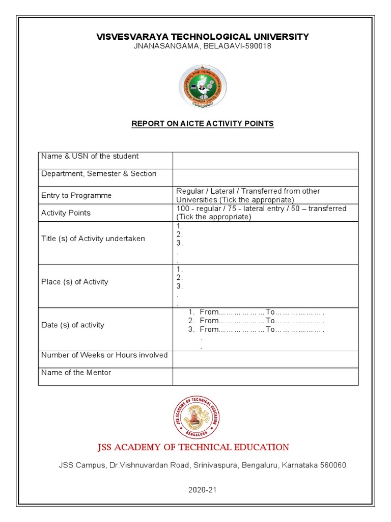 AICTE Activity Points Programme - Report Template | PDF | Vocational ...