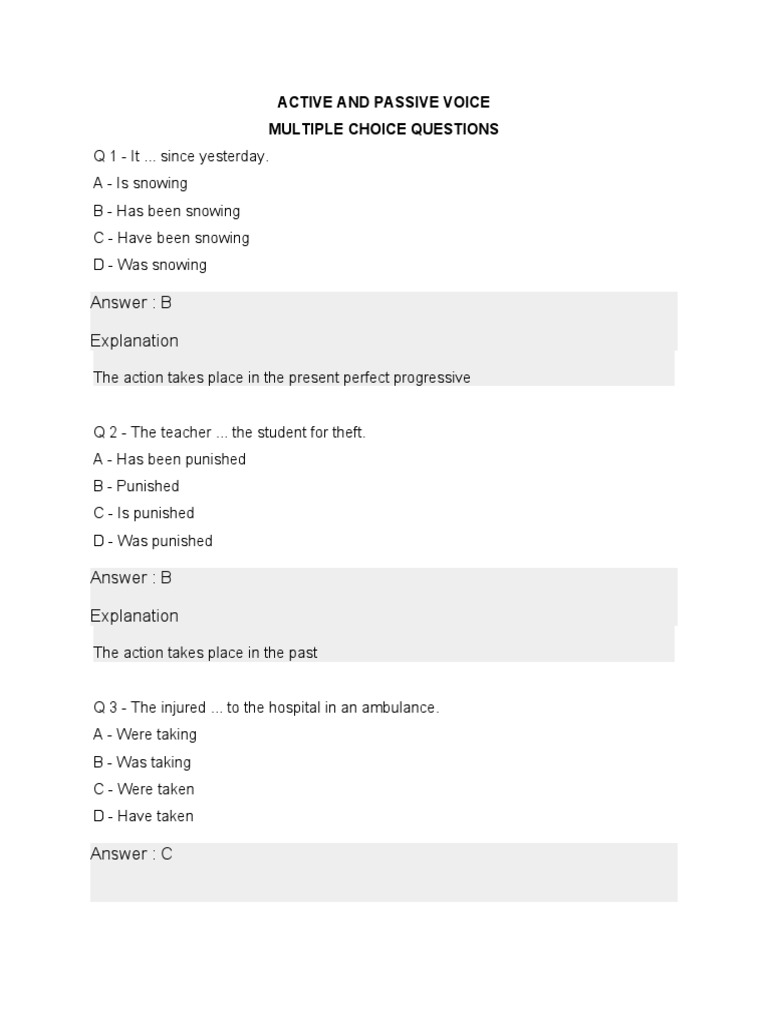Active and Passive Voice MCQs | PDF | Morphology | Linguistic Typology