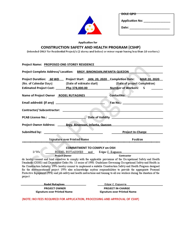 CSHP Application for Residential Project | PDF | Occupational Safety ...