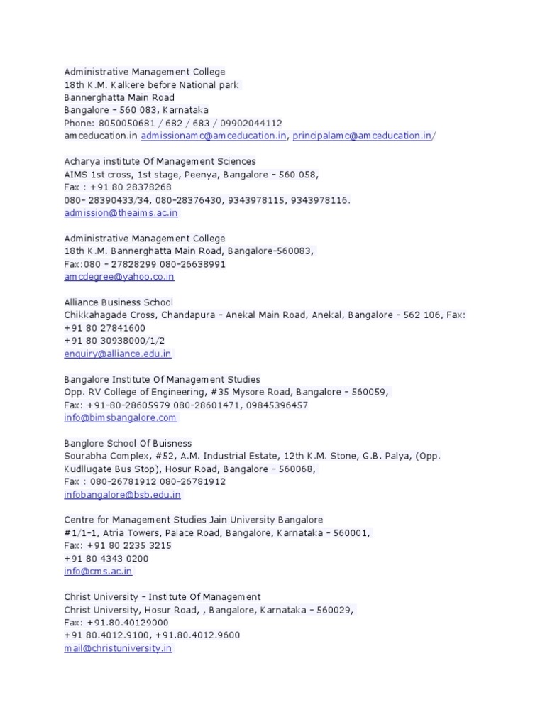 Administrative Management College | PDF | Bangalore | Universities And ...