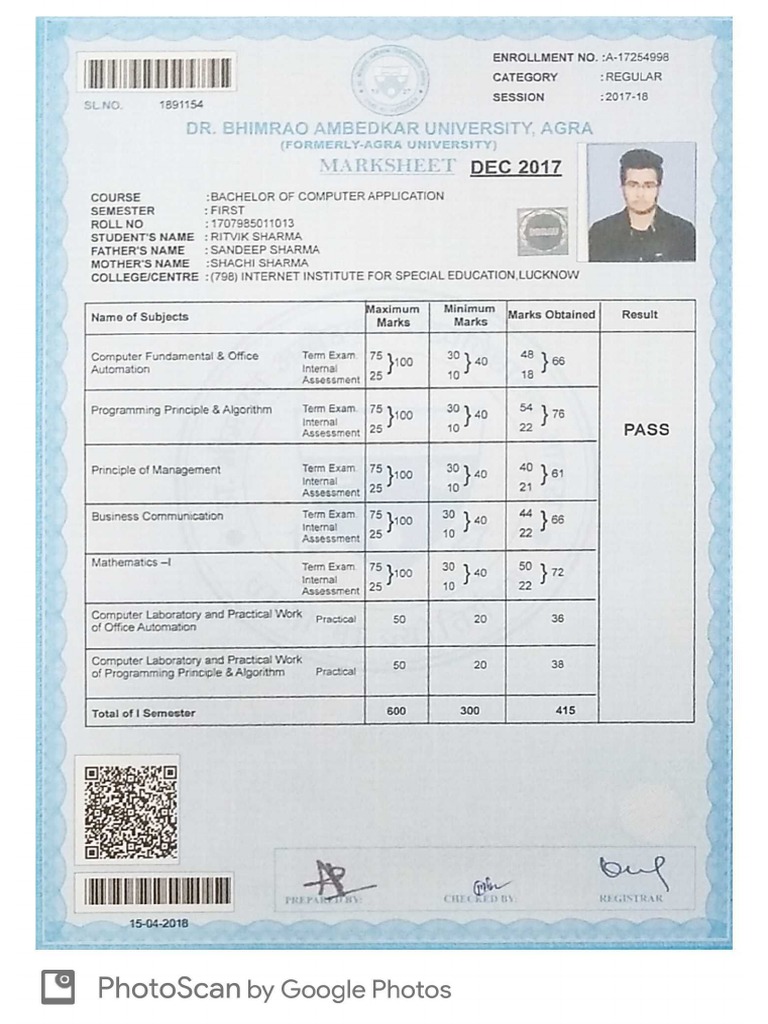 DT20196008484 UG Marksheet 1 | PDF