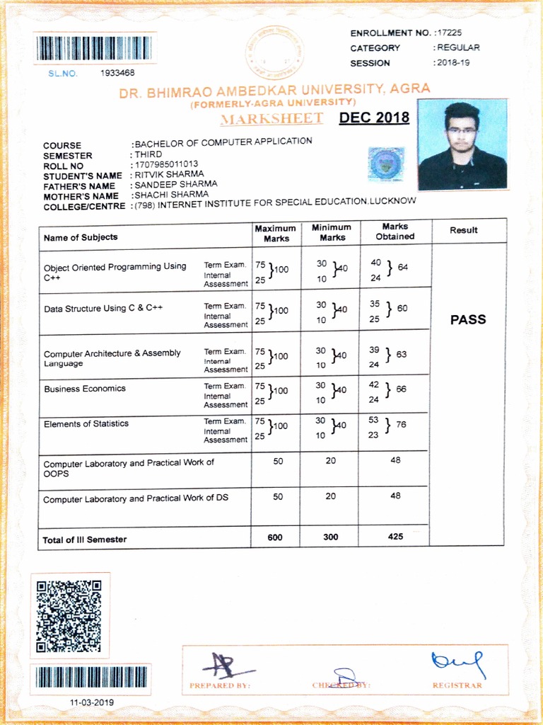 DT20196008484 UG Marksheet 3 | PDF | Educational Assessment And Evaluation | Computing And ...
