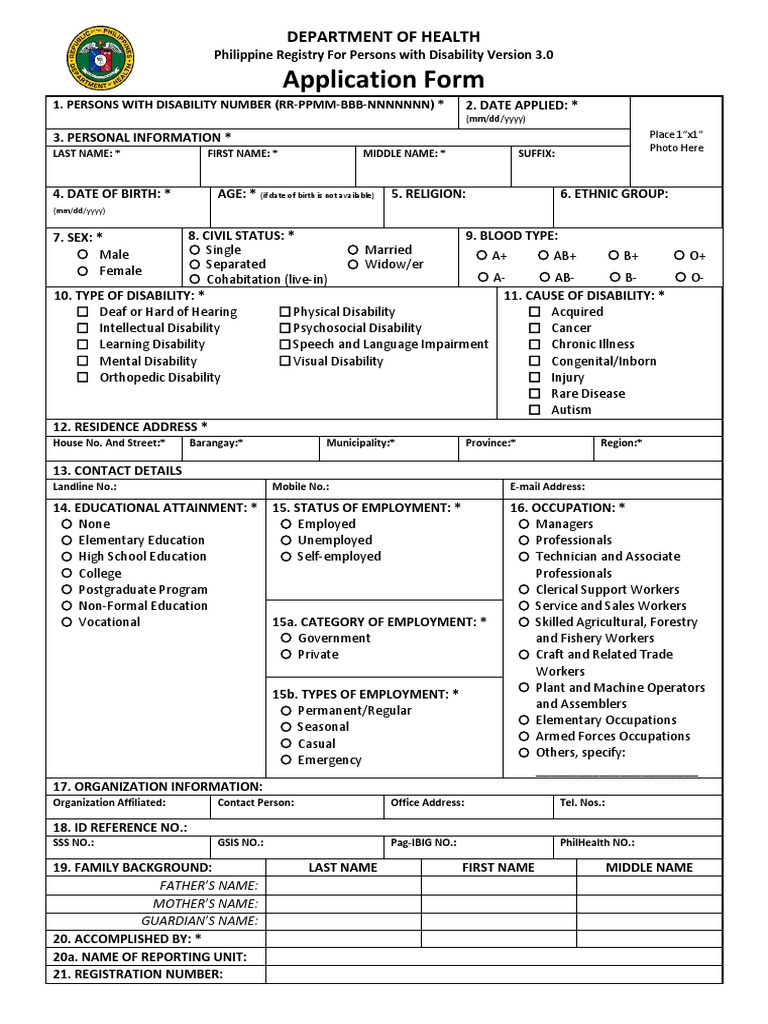 Application Form: Department of Health | PDF | Intellectual Disability ...