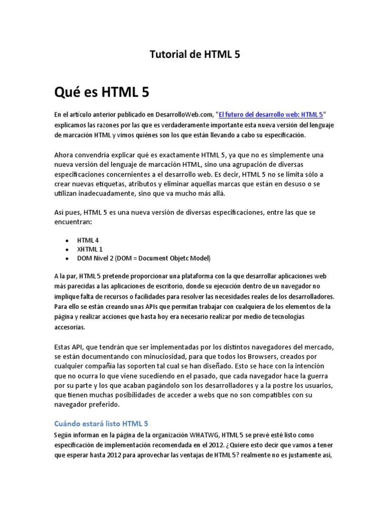 Tutorial de HTML 5 | PDF | HTML | Aplicación web