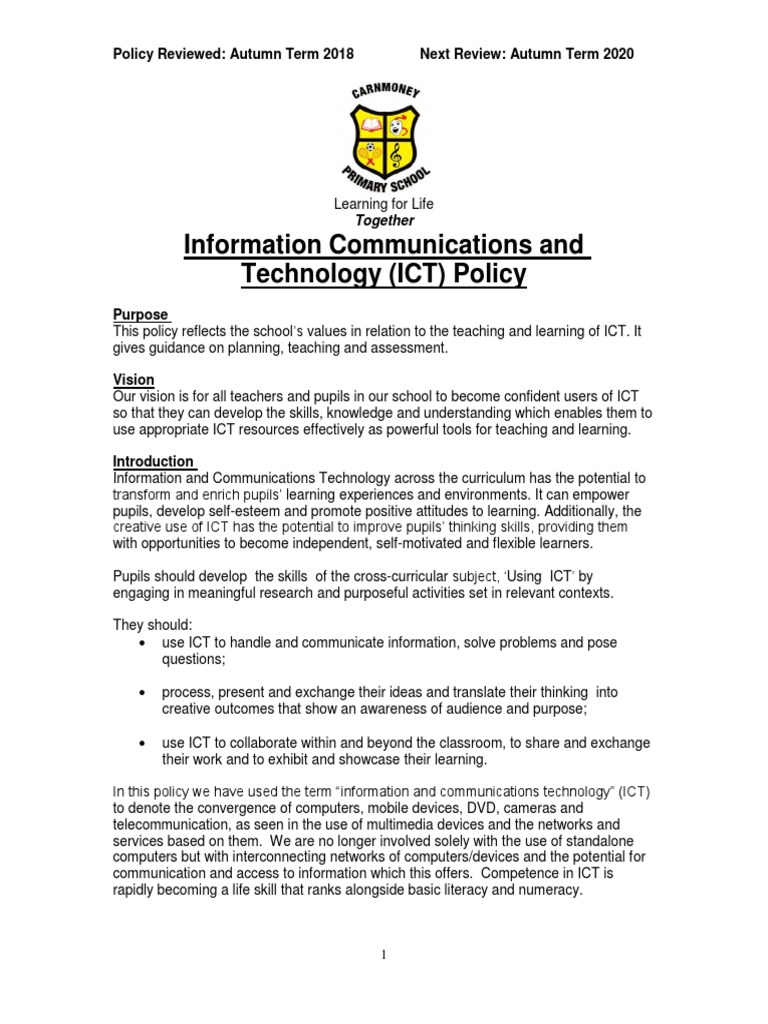 Information Communications and Technology (ICT) Policy: Policy Reviewed ...