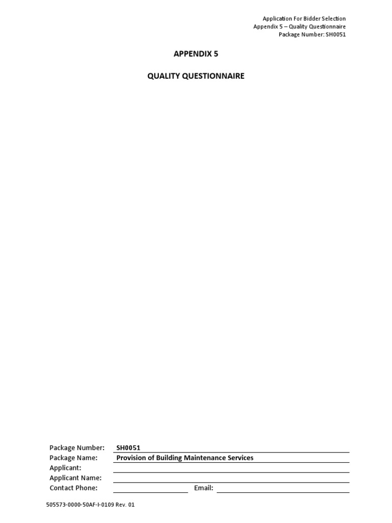 Appendix 5 Quality Questionnaire | PDF | Iso 9000 | Quality Management ...