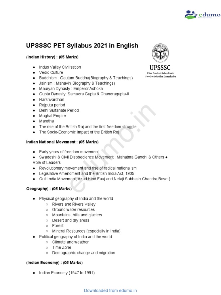 Comprehensive Overview of the UPSSSC PET Syllabus Covering Indian ...