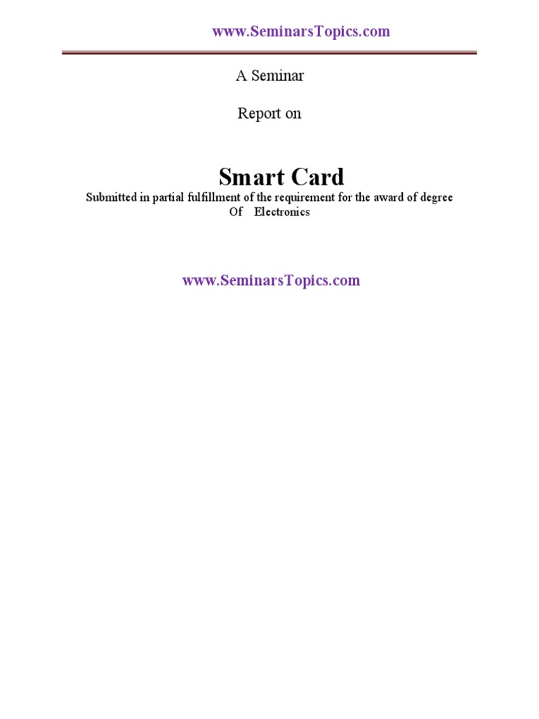 Smart Card: A Seminar Report On | PDF | Smart Card | Information Age