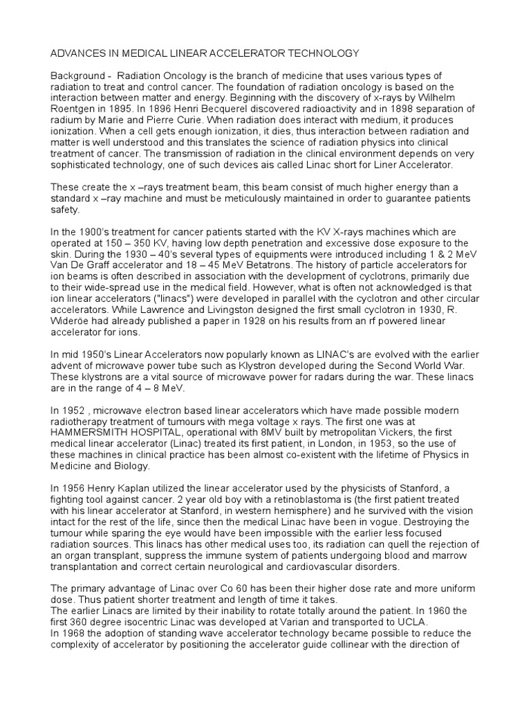 Basics Of Linac Pdf Radiation Therapy Particle Accelerator