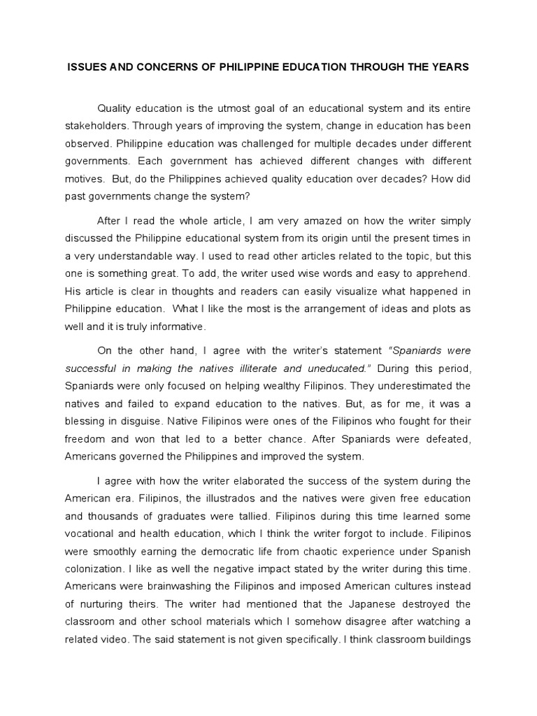 Issues and Concerns of Philippine Education Through The Years | PDF ...