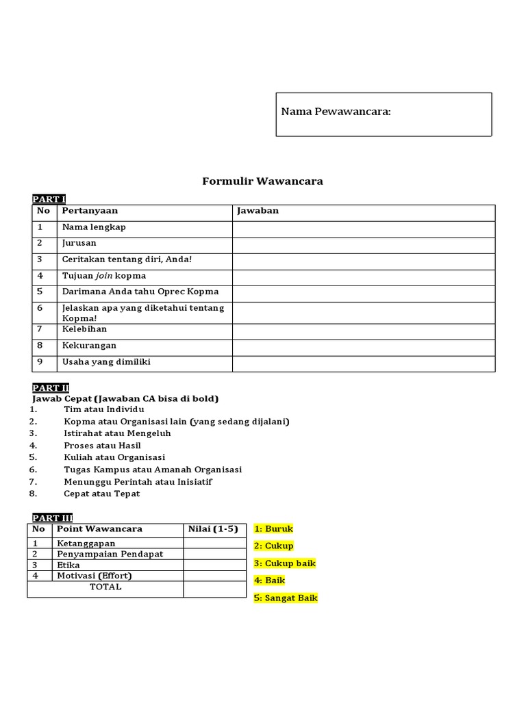 Formulir Wawancara | PDF