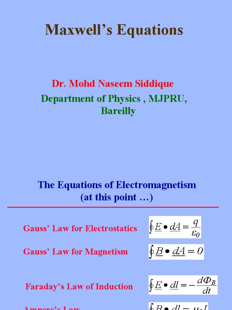 Maxwell's Equations: Dr. Mohd Naseem Siddique | PDF | Electromagnetic ...